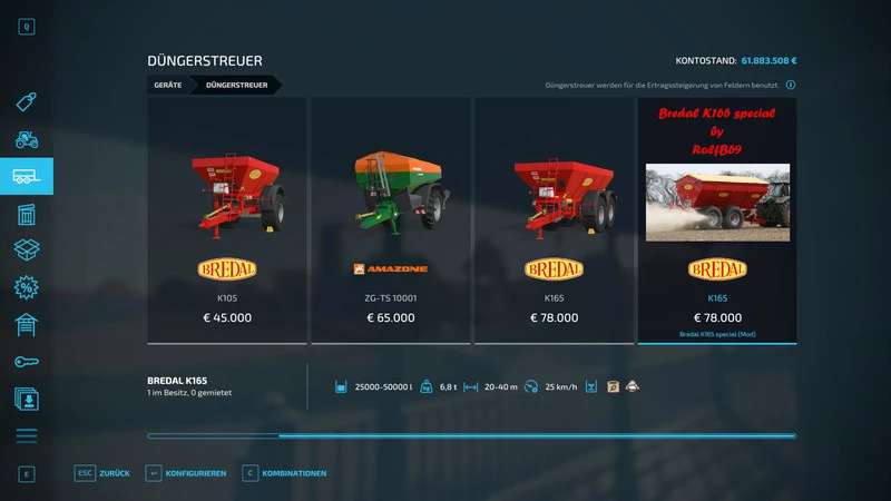 Bredal K165 fertilizer and lime spreader v1.0 - FS22 Mod Download